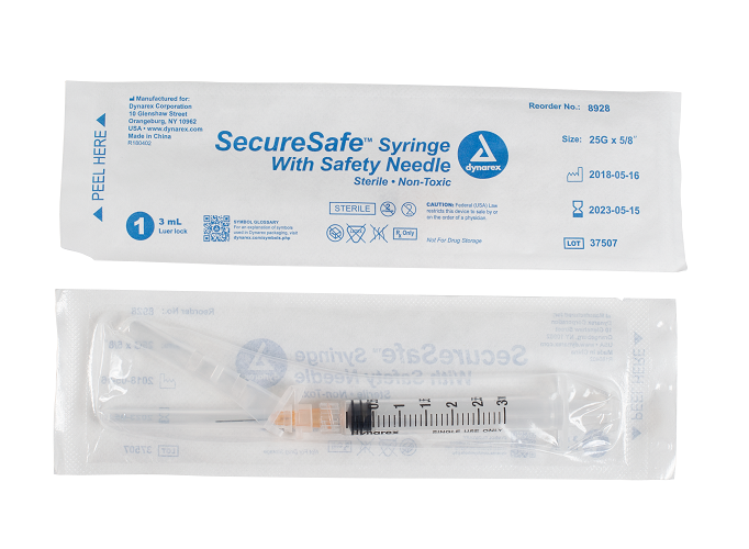 SecureSafe Syringe with Safety Needle - 3cc - 25G, 5/8" needle – GoBioMed